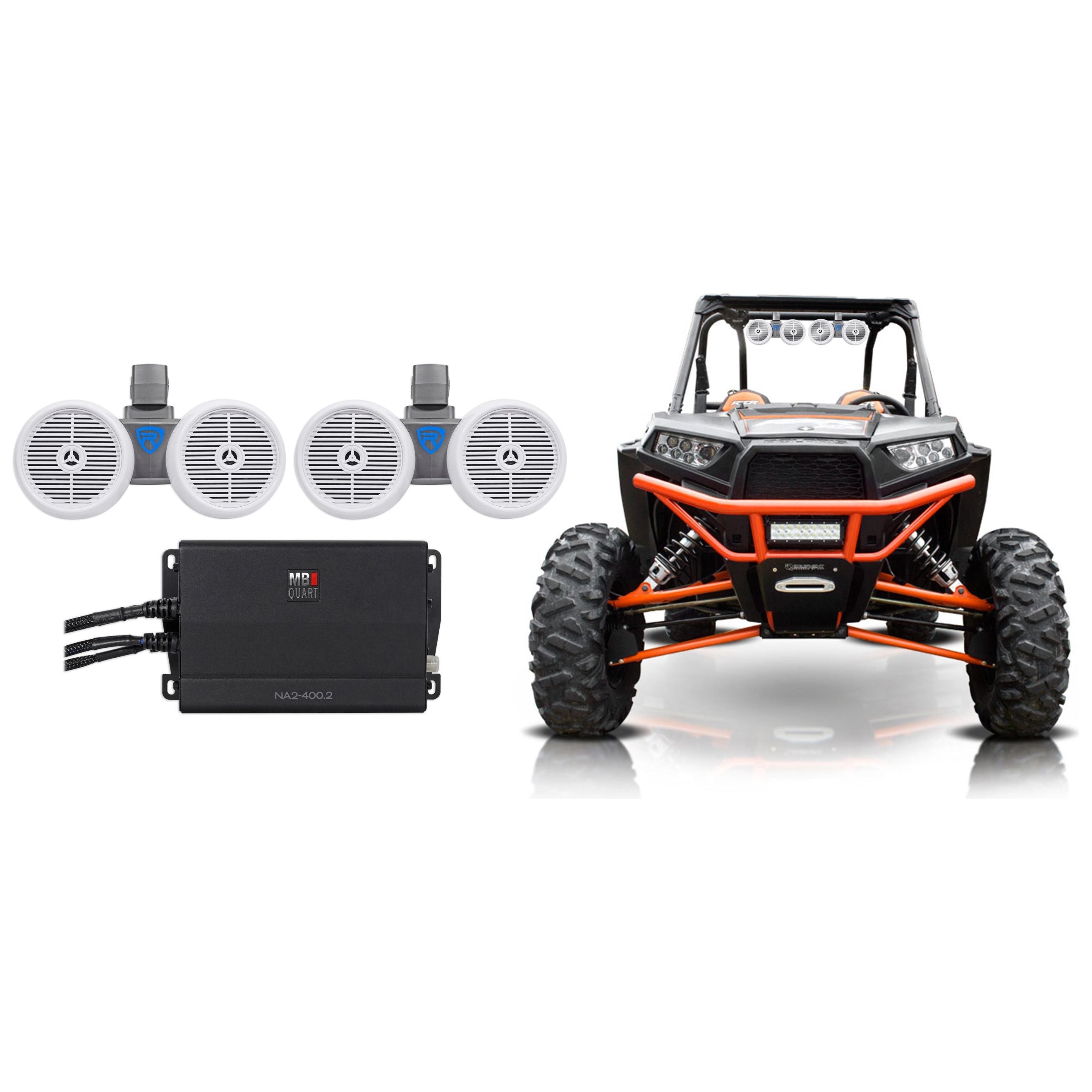 2) Rockville Dual 6.5" 600w Tower Speakers+Amp for Polaris RZR/Jeep/ATV ...