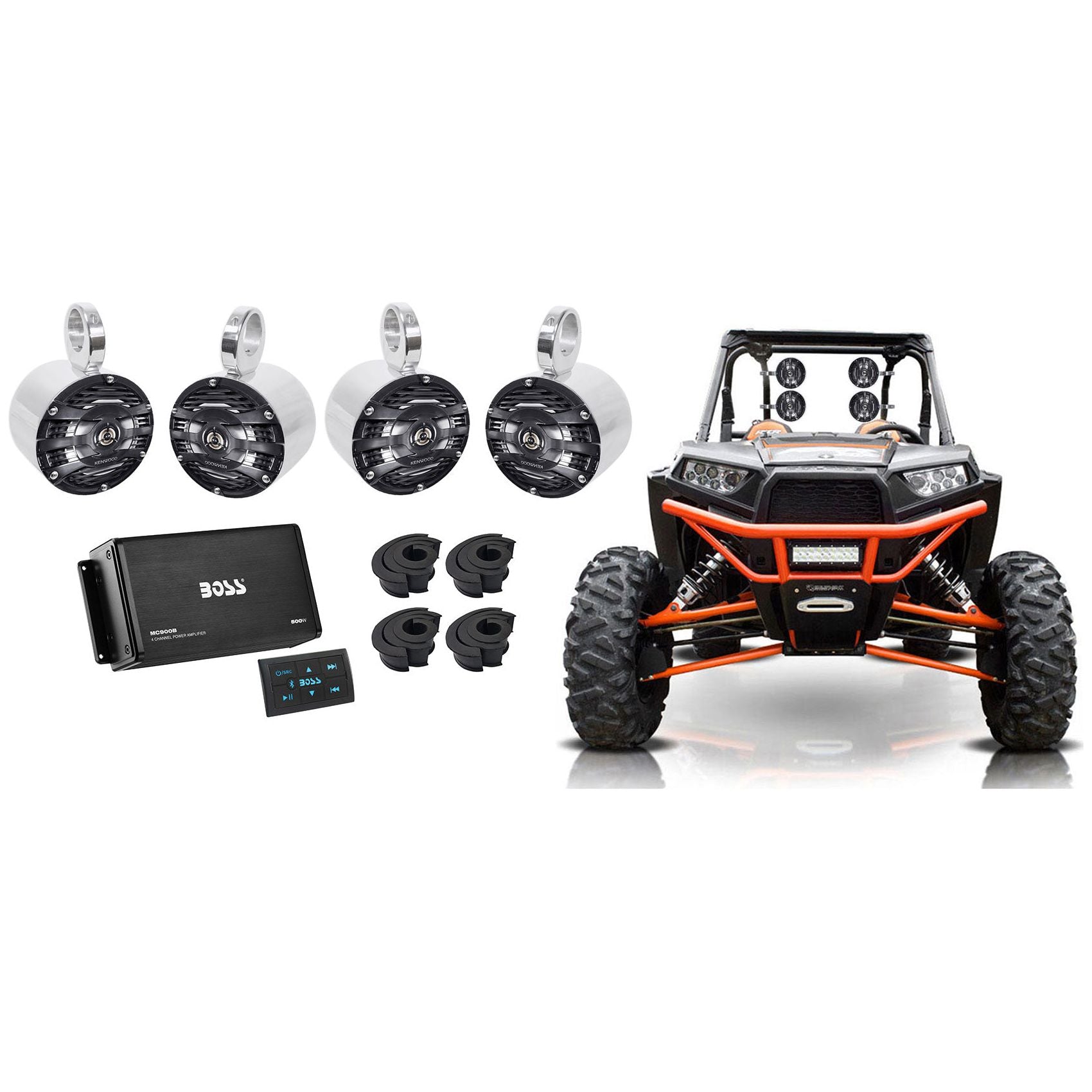 (4) Kenwood 6.5" Silver Rollcage Tower Speakers+Bluetooth Amp 4 RZR/ATV ...